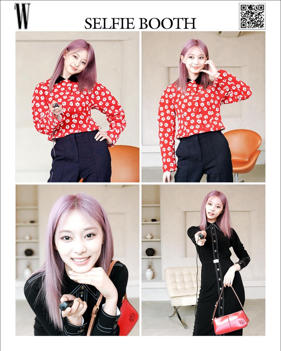 220919 wkorea Instagram Update - 「Tzuyu の WSelfie ブース。Tory Burch のかわいい花柄のジャケットとシンプルな黒のシャツ ドレスが完璧 ...