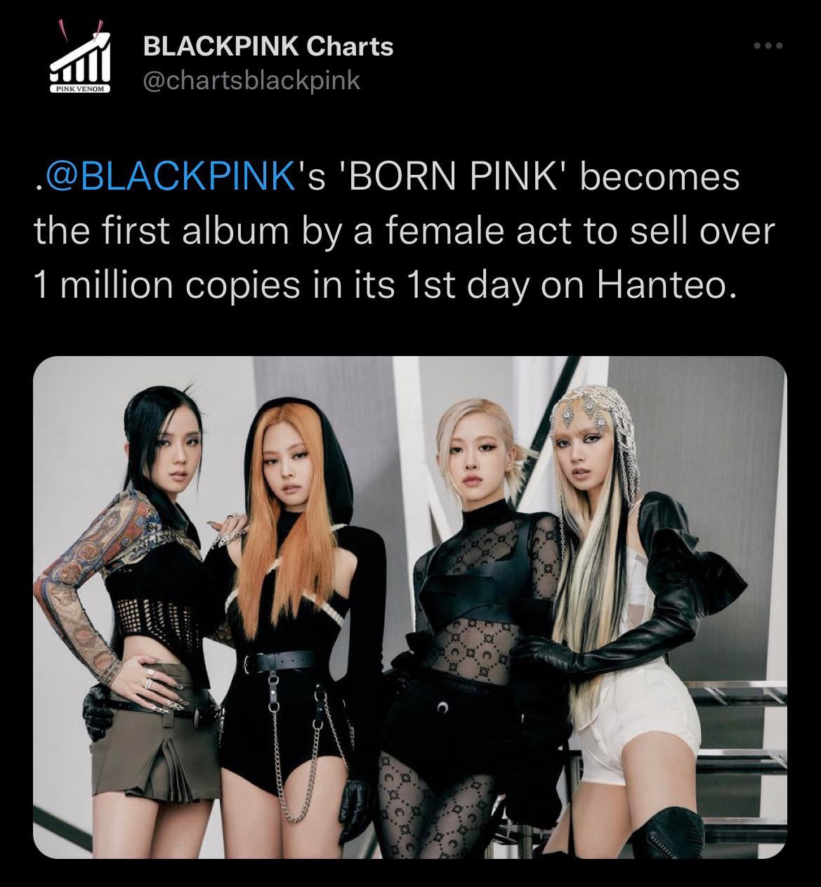 220916 BLACKPINK - セカンドアルバム [BORN PINK] HANTEO CHART HISTORYでリリース初日に女性アーティストが販売した最初のミリオンセラーアルバムに ...