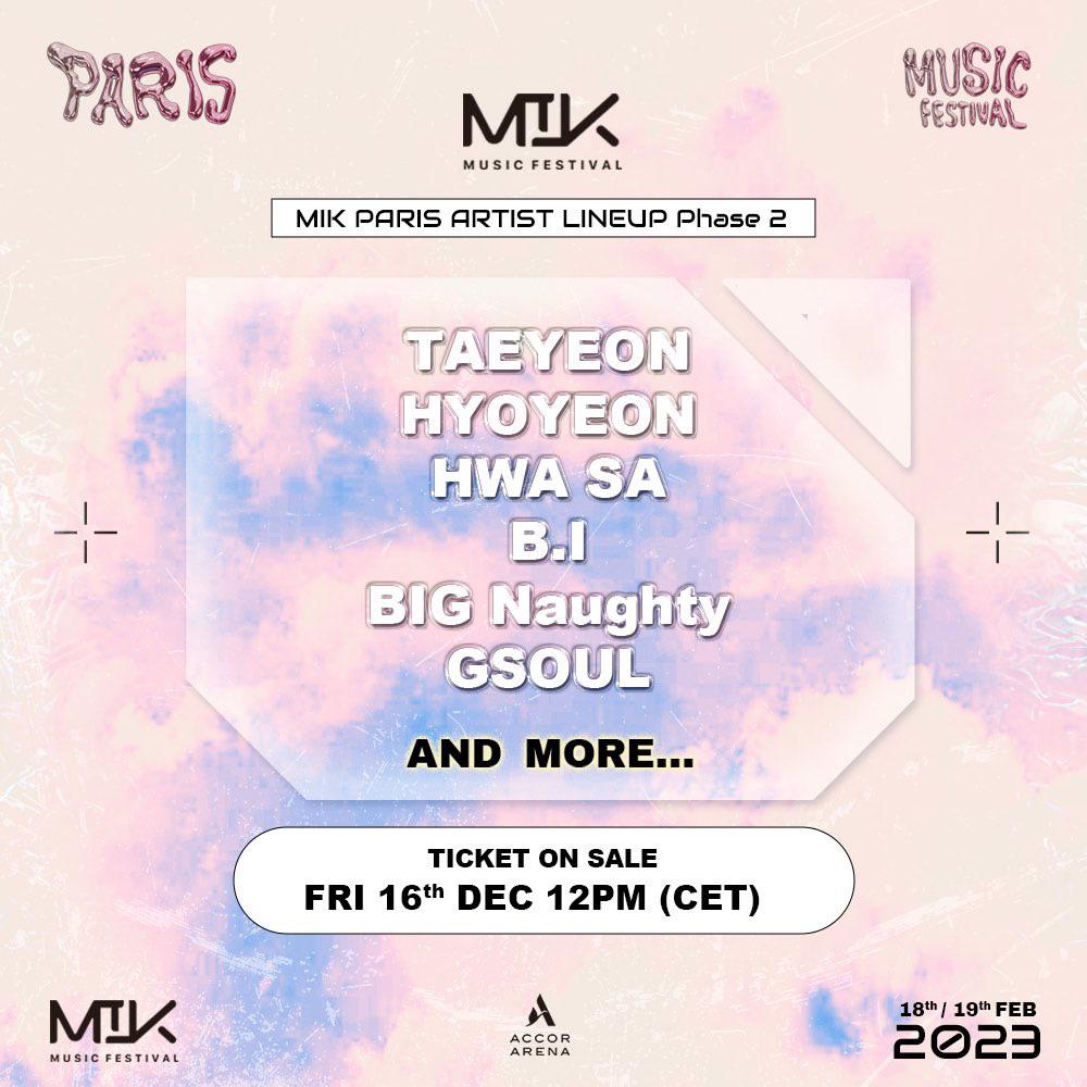 少女時代 テヨン＆ヒョヨン、MAMAMOO ファサ、BI、Big Naughty & GSoul - MIK Festival 2023 Edition : Paris (Preview ...