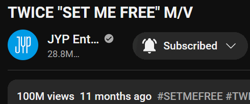 240226 Twice「Set Me Free」の再生回数が 1 億回に達しました、おめでとうございます! - TKHUNT