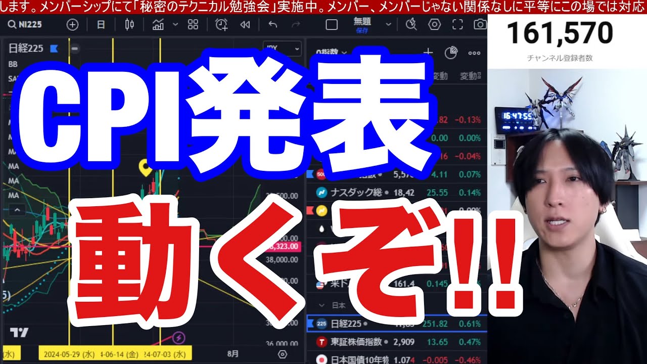 7/11、CPI発表。日本株動くぞ‼︎海外投資家買いで日経平均最高値更新。空売り勢丸焦げ。CPI控えドル円161円突破。米国株、ナスダック、半導体株強い。仮想通貨BTC上昇。 - TKHUNT