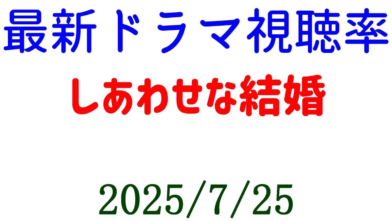 しあわせな結婚 視聴率大きく下がる！視聴率速報☆2025年7月25日付 - TKHUNT