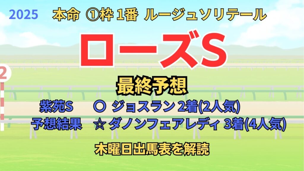 ルージュソリテール「ローズステークス 2025 最終予想」 #ローズs - TKHUNT
